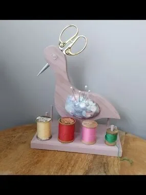 Storage & Organization | Vintage Pink Wooden Bird Sewing Organizer With ...